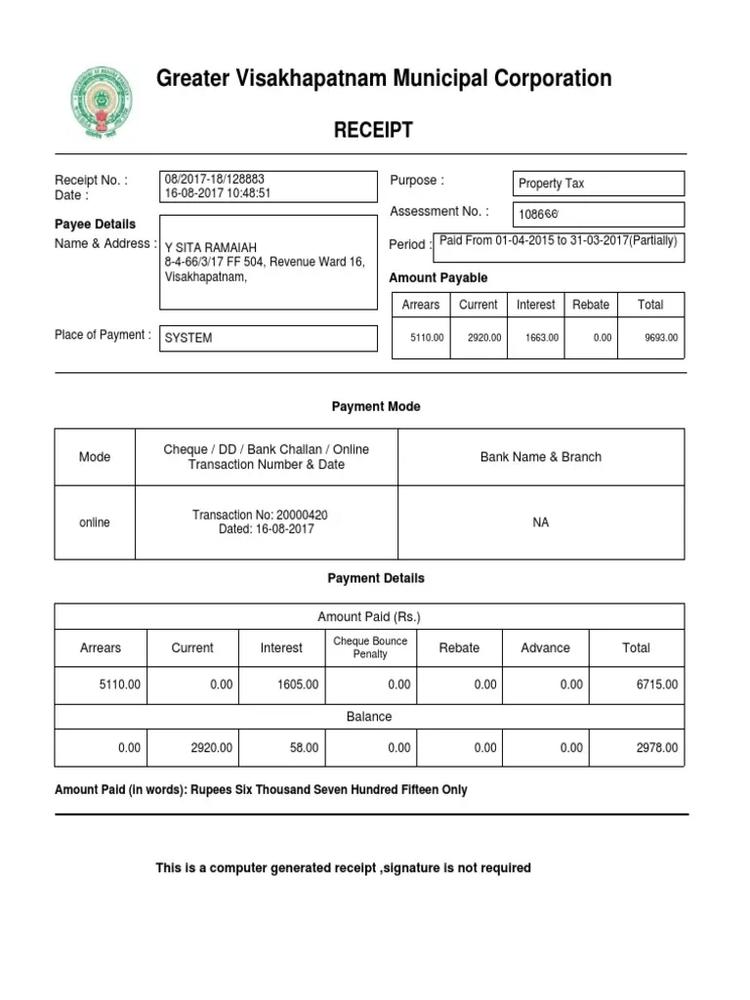 AP Property Tax Receipt Download - Landeed