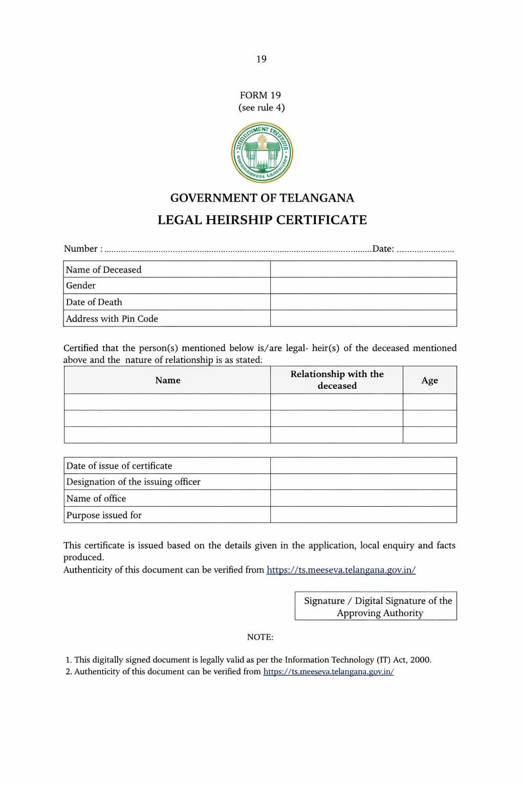 TS Legal Heir Certificate Online | Inheritance Proof