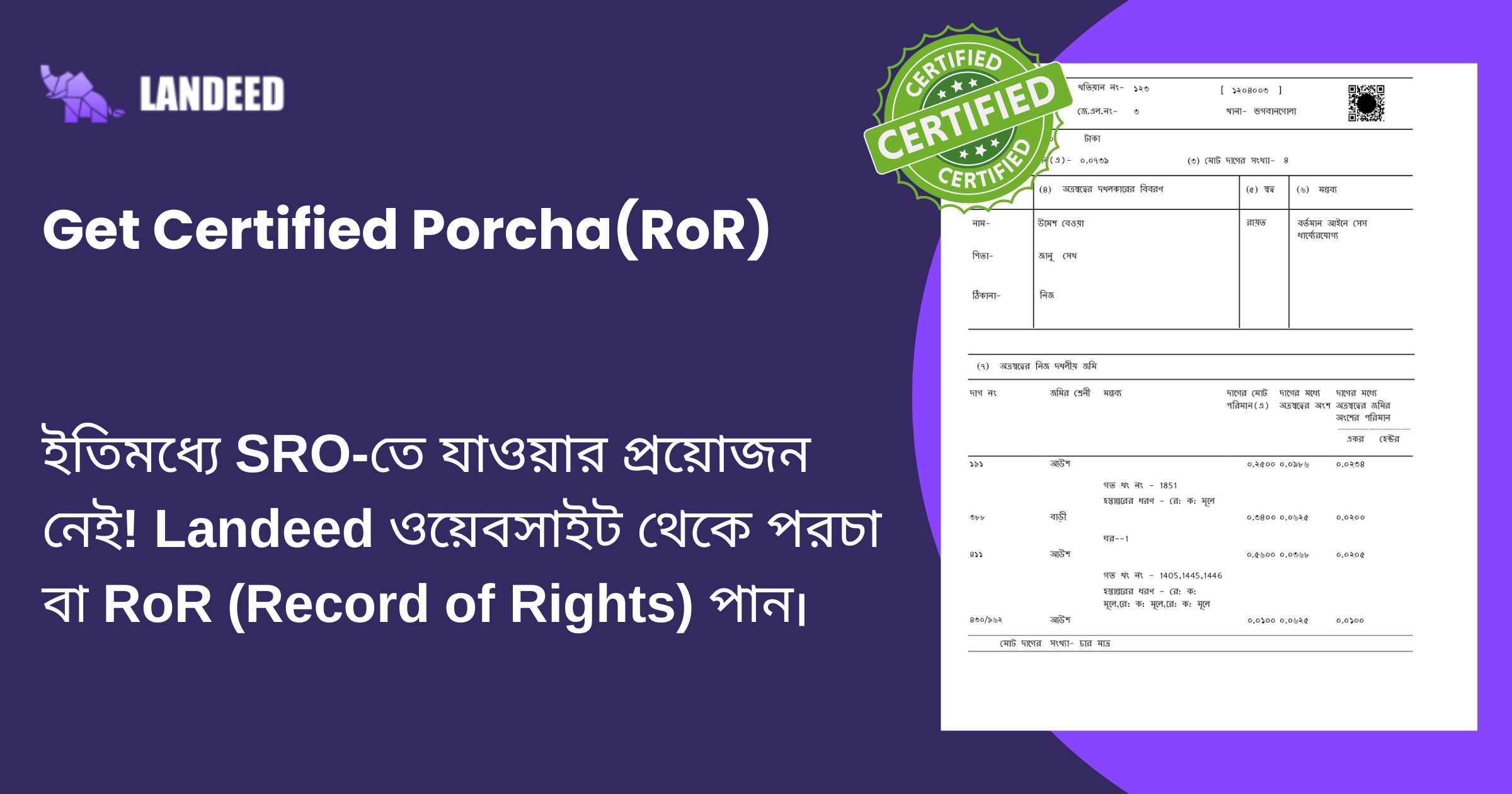 Banglarbhumi Certified Porcha RoR - West Bengal Land Records